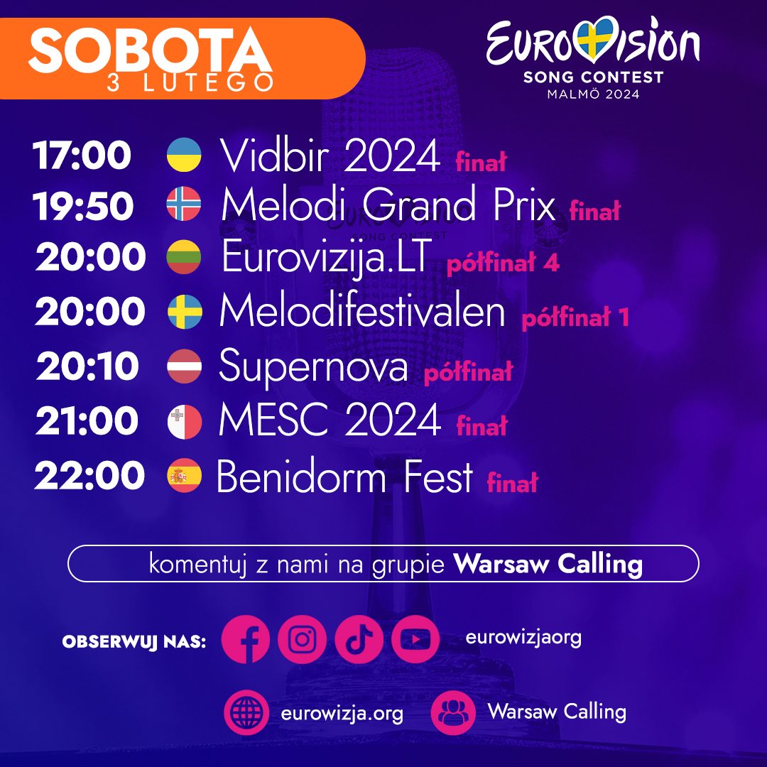 Eurowizja 2024: sobota z selekcjami. Cztery kraje wybiorą do Malmö! Eurowizja 2024: sobota z selekcjami. Cztery kraje wybiorą do Malmö!